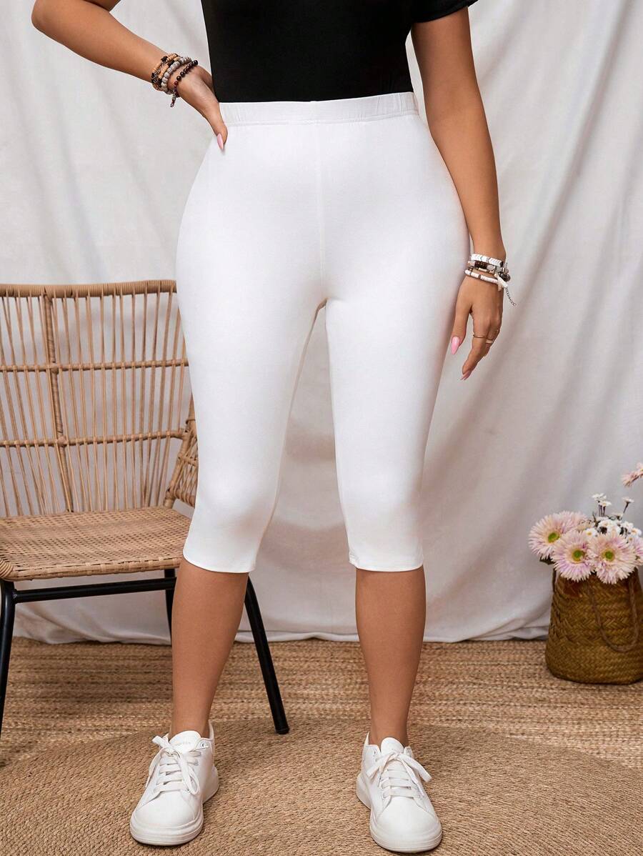 EMERY ROSE Plus Size Women's Solid Color Elastic Waist 3/4 Length ...