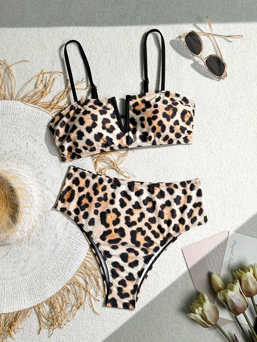 Shein Swim Vcay Women Leopard Print Sexy Bikini Set Holiday Beach
