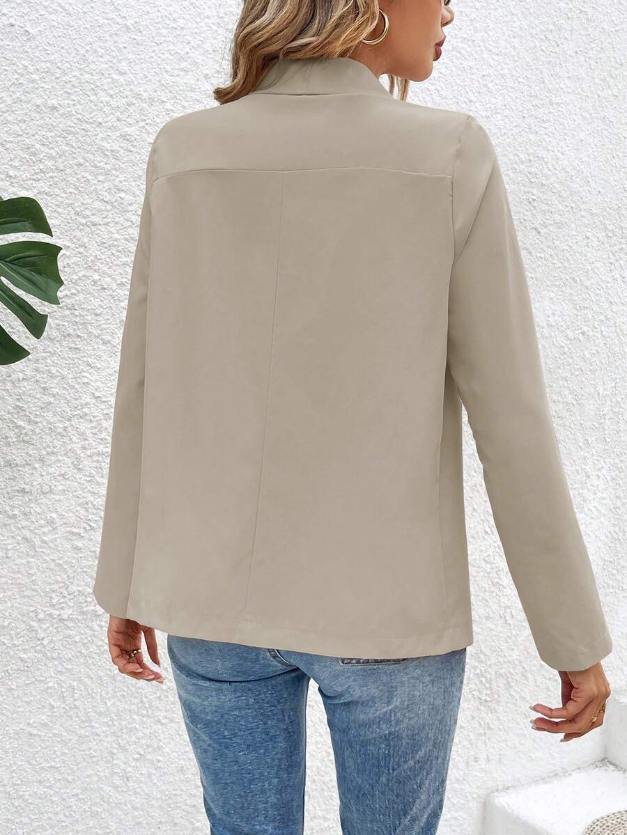 SHEIN Relaxiva Spring/Summer Casual Solid Color Shawl Collar Ruched ...