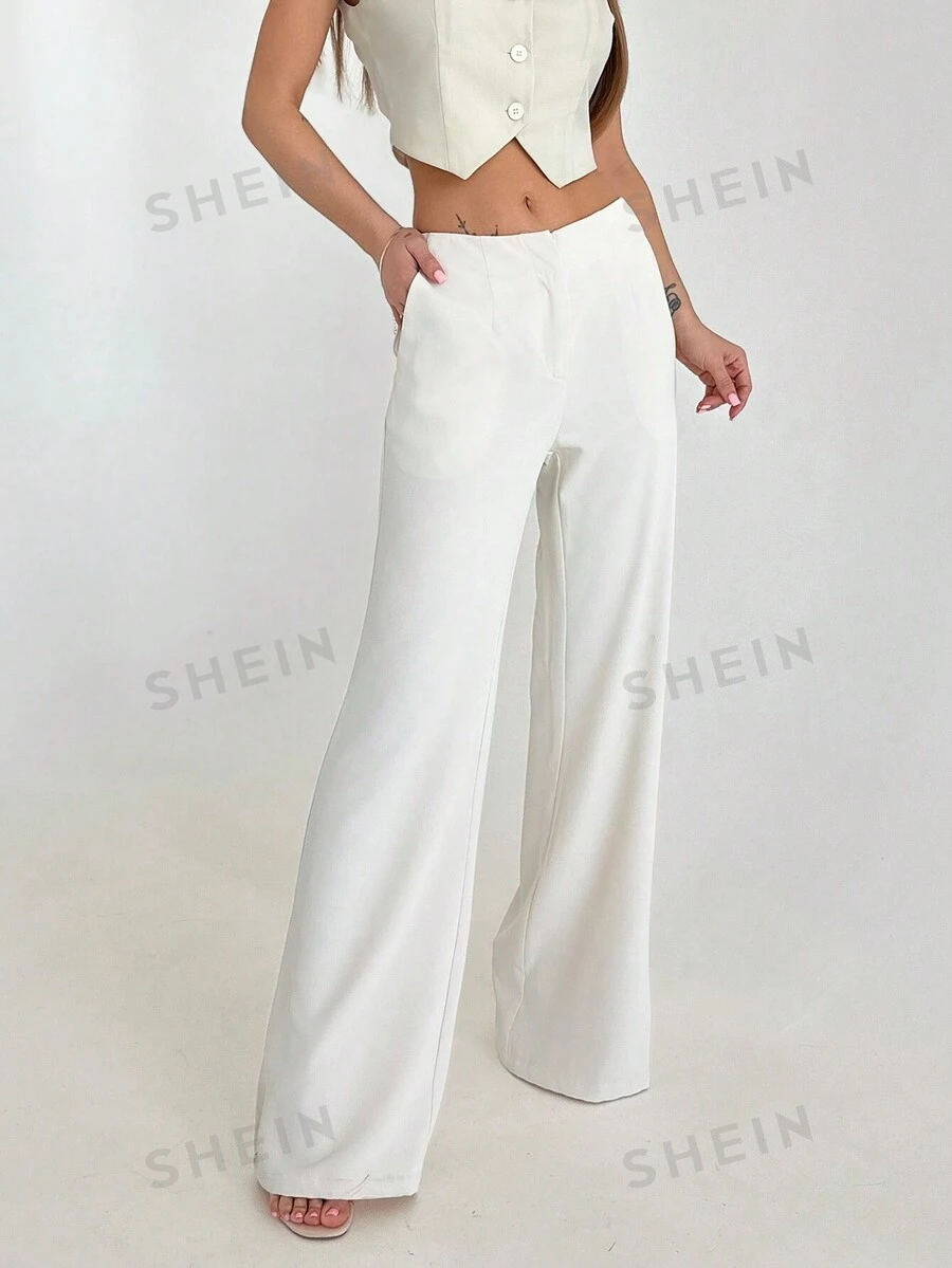 SHEIN Aloruh Women's Low-Waist Pocketed Button Fly Floor-Length ...