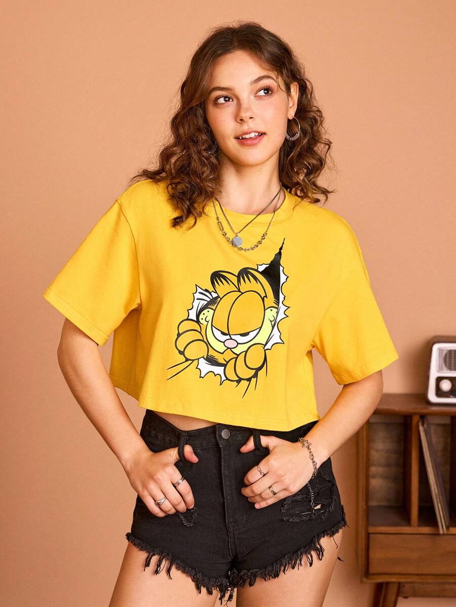 GARFIELD X SHEIN Women Casual Cartoon Printed Loose Fit T-Shirt For ...