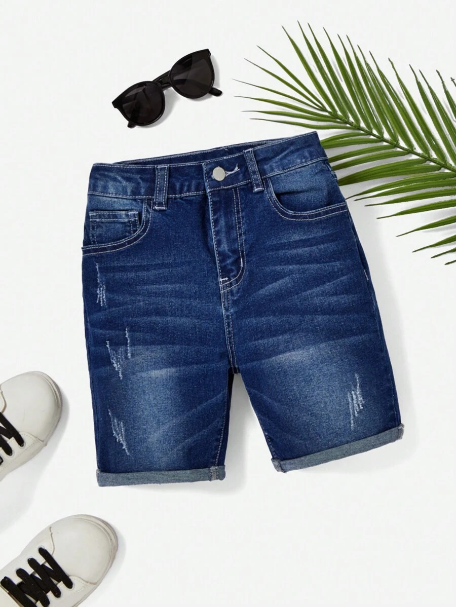 SHEIN Tween Boy Cat Whisker ontworpen casual denim shorts met rolzoom ...