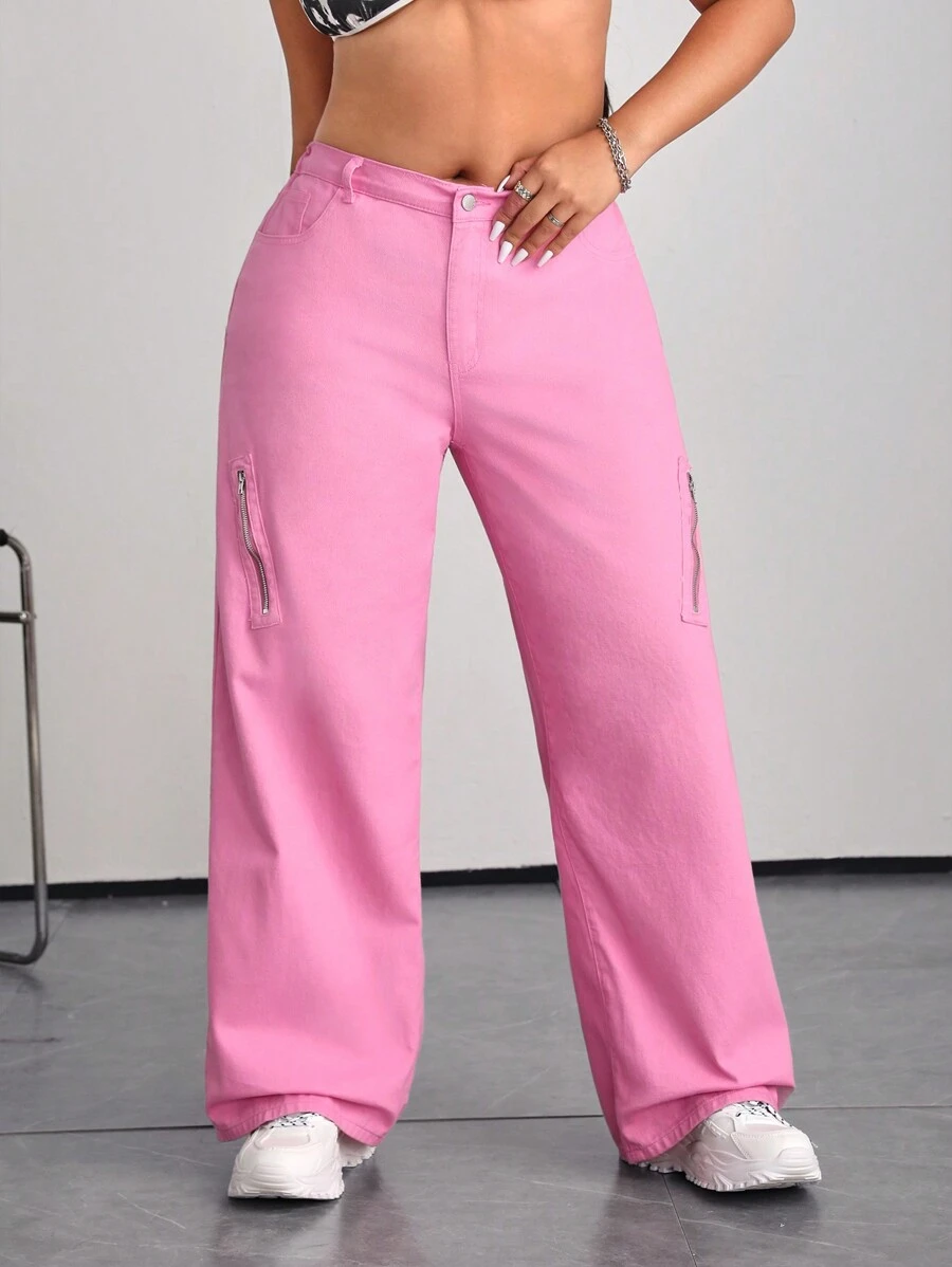 SHEIN ICON Plus Size Women Sexy Low-Rise Pink Denim Jeans, Street Style ...