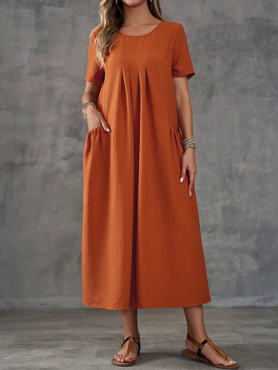 EMERY ROSE Solid Color Vacation Casual Dress With Dual Pockets, Short ...