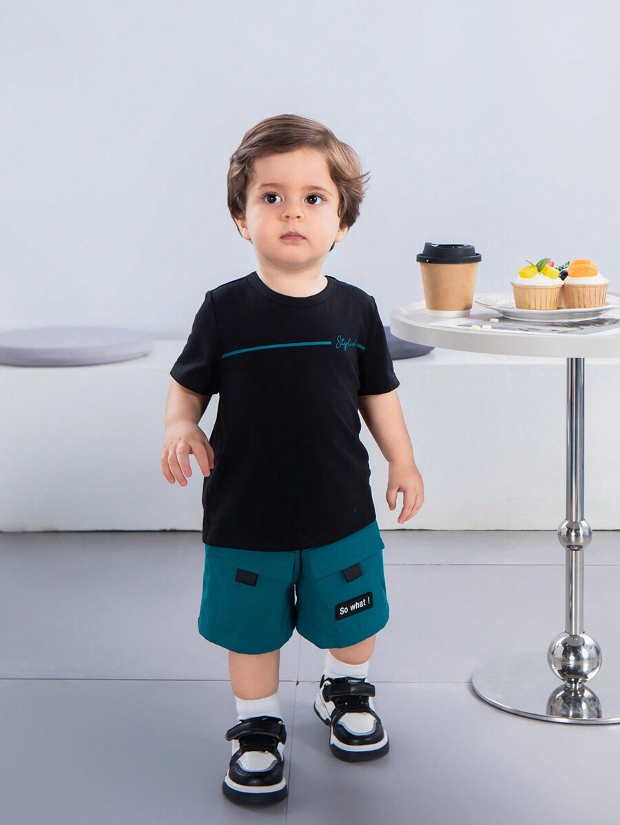 SHEIN Baby Boy Cute Casual Loose Short Sleeve T-Shirt With Letter Print ...
