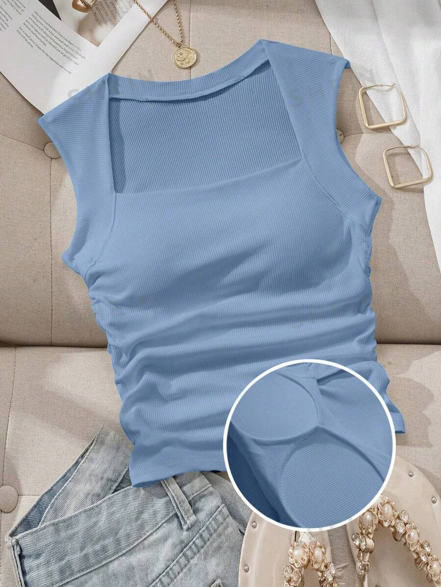 SHEIN EZwear Wireless Square Neck Slim Fit Women's Tank Top With ...