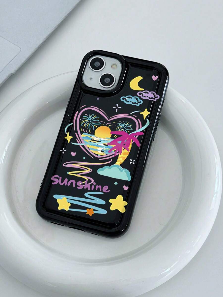 A Black Shock-Absorbing Phone Case With Graphic Print Design, Large ...