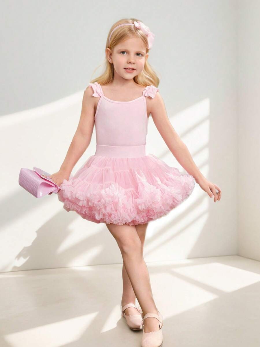 SHEIN Glamorique Kids Young Girl Sweet And Elegant Tutu Skirt Set For ...