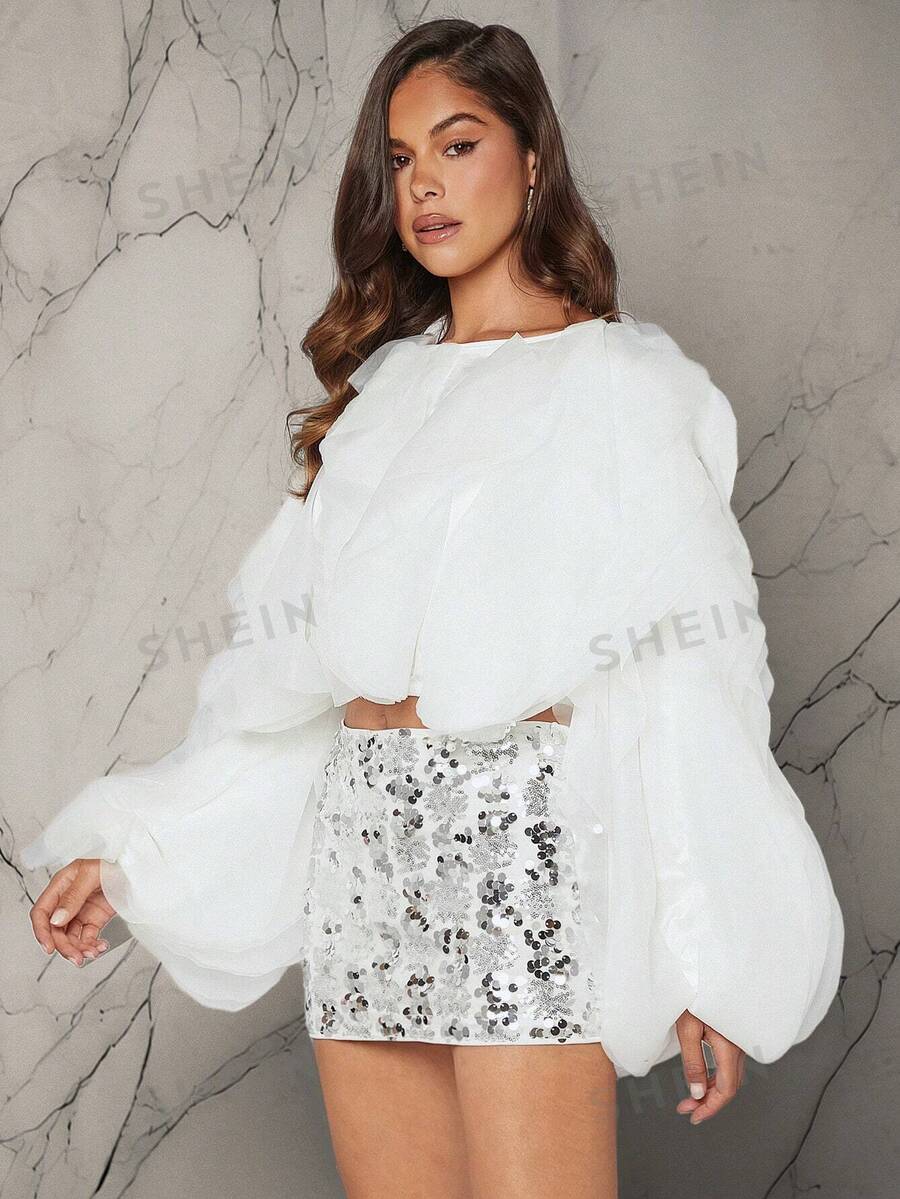 SHEIN Haute Allover Layered Ruffle Crop Top | SHEIN USA