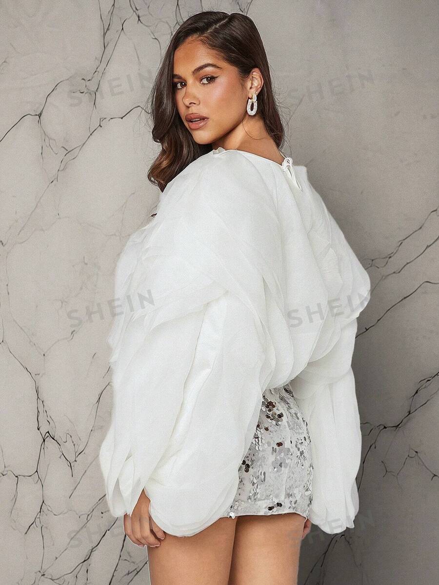 SHEIN Haute Allover Layered Ruffle Crop Top | SHEIN USA