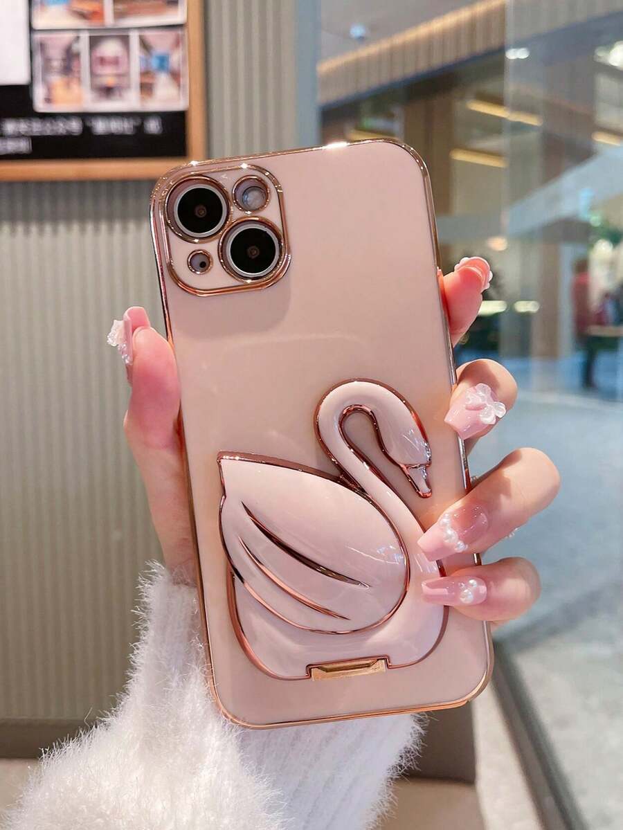 Straight Edge Electroplated Swan Multi-Functional Stand Phone Case For ...