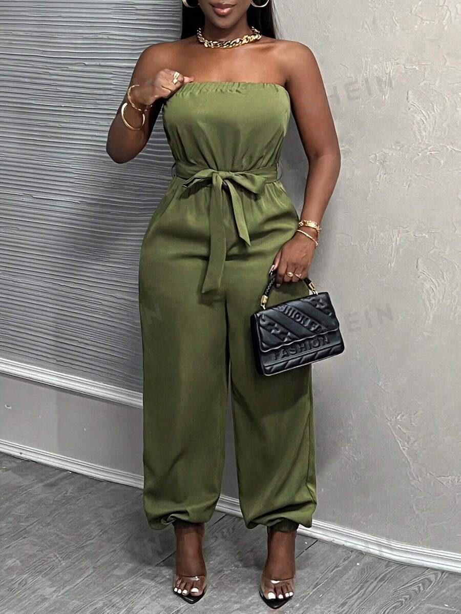 SHEIN Slayr New Street Fashion Green Loose Jumpsuit With Sleeveless ...