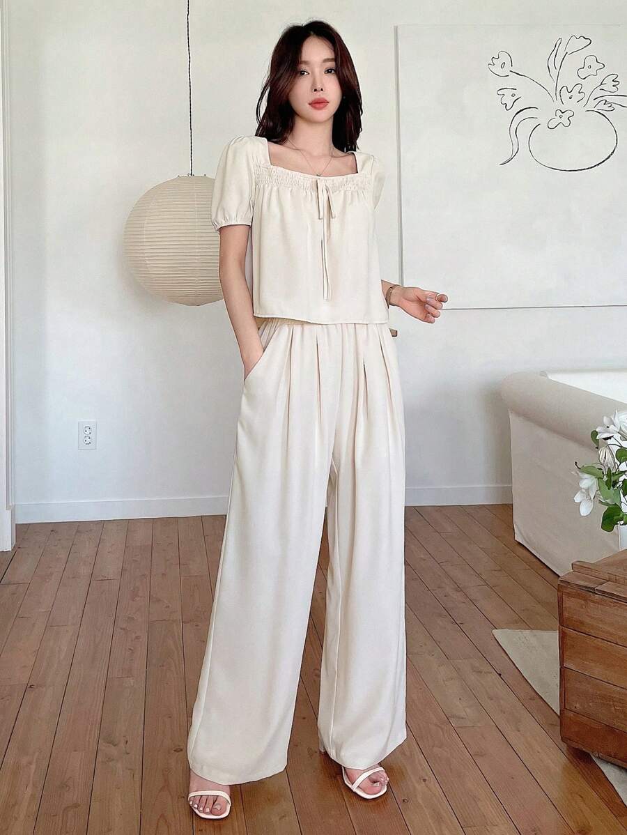 DAZY Women's Plain And Simple Square Neck Short Sleeve Daily Two-Piece ...