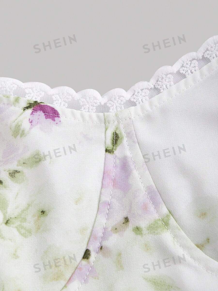 SHEIN MOD White Background Romantic Floral Printed Ballet & Shell ...