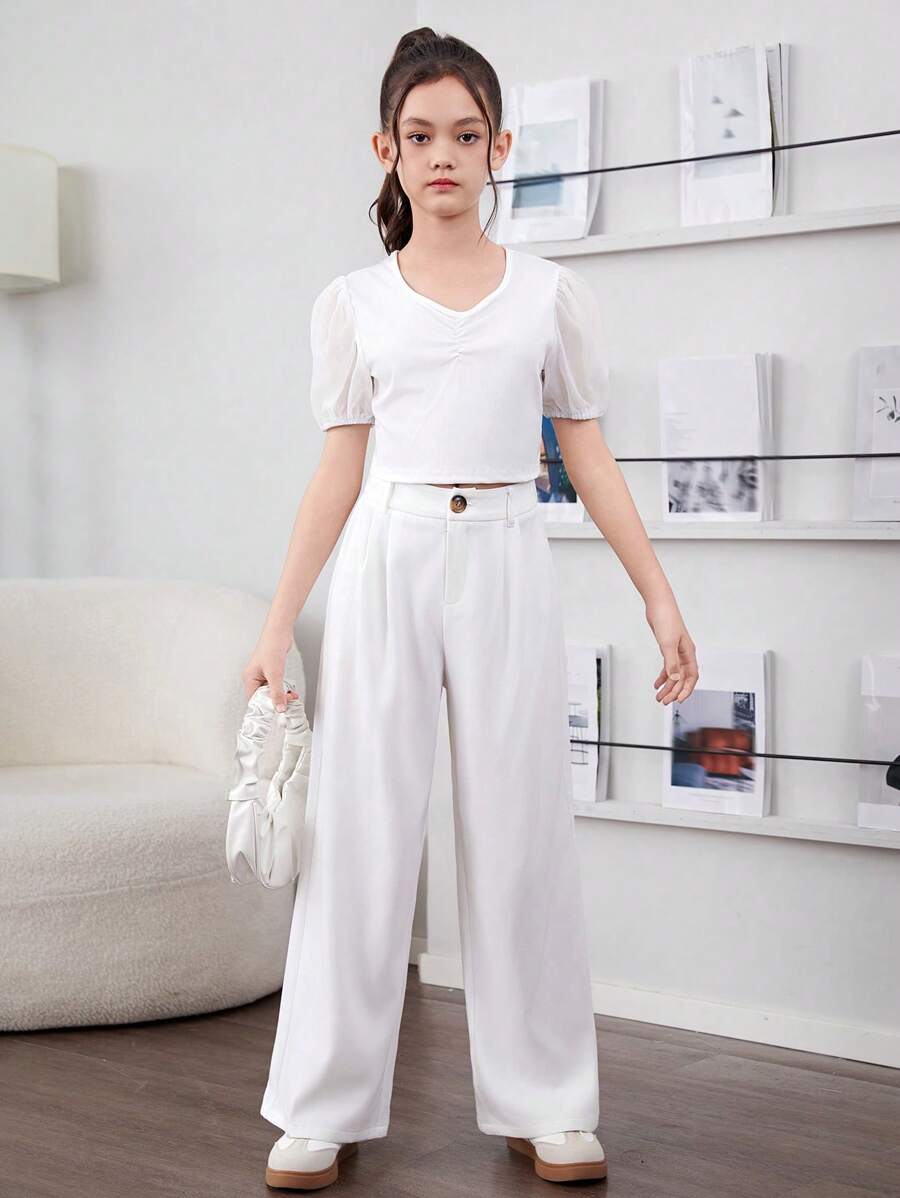 Tween Girls Loose Wide Leg Pants With Elastic Waistband | SHEIN USA