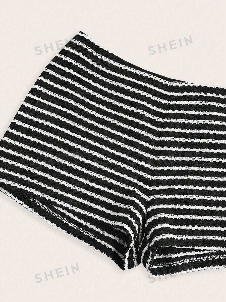 SHEIN EZwear Spring/Summer Home Casual Black&White Striped Low Waist ...