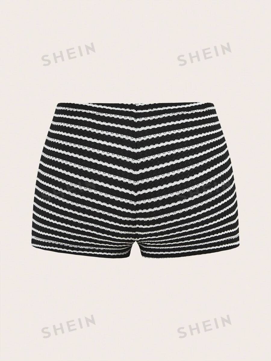 SHEIN EZwear Spring/Summer Home Casual Black&White Striped Low Waist ...