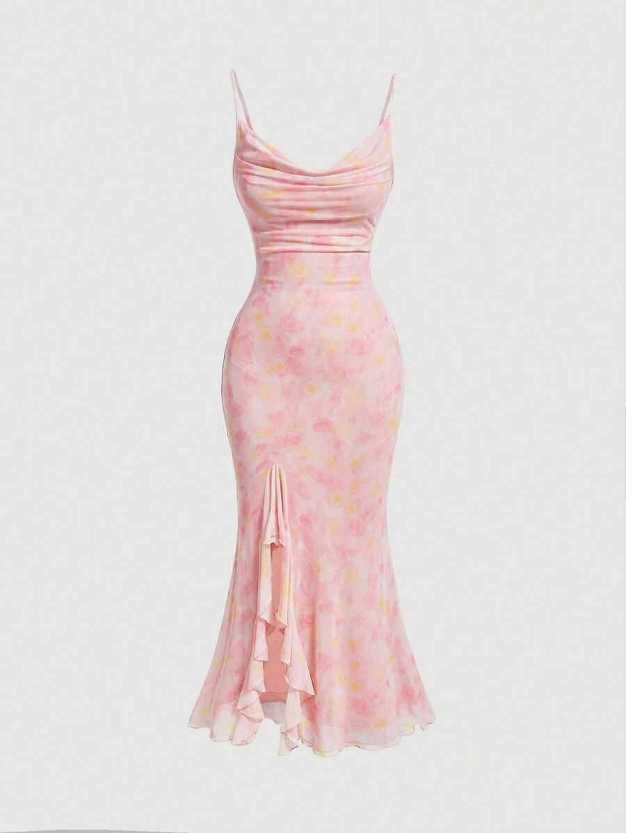 SHEIN MOD Ladies Romantic Pink Floral Ombre Dress For Spring Outfit ...