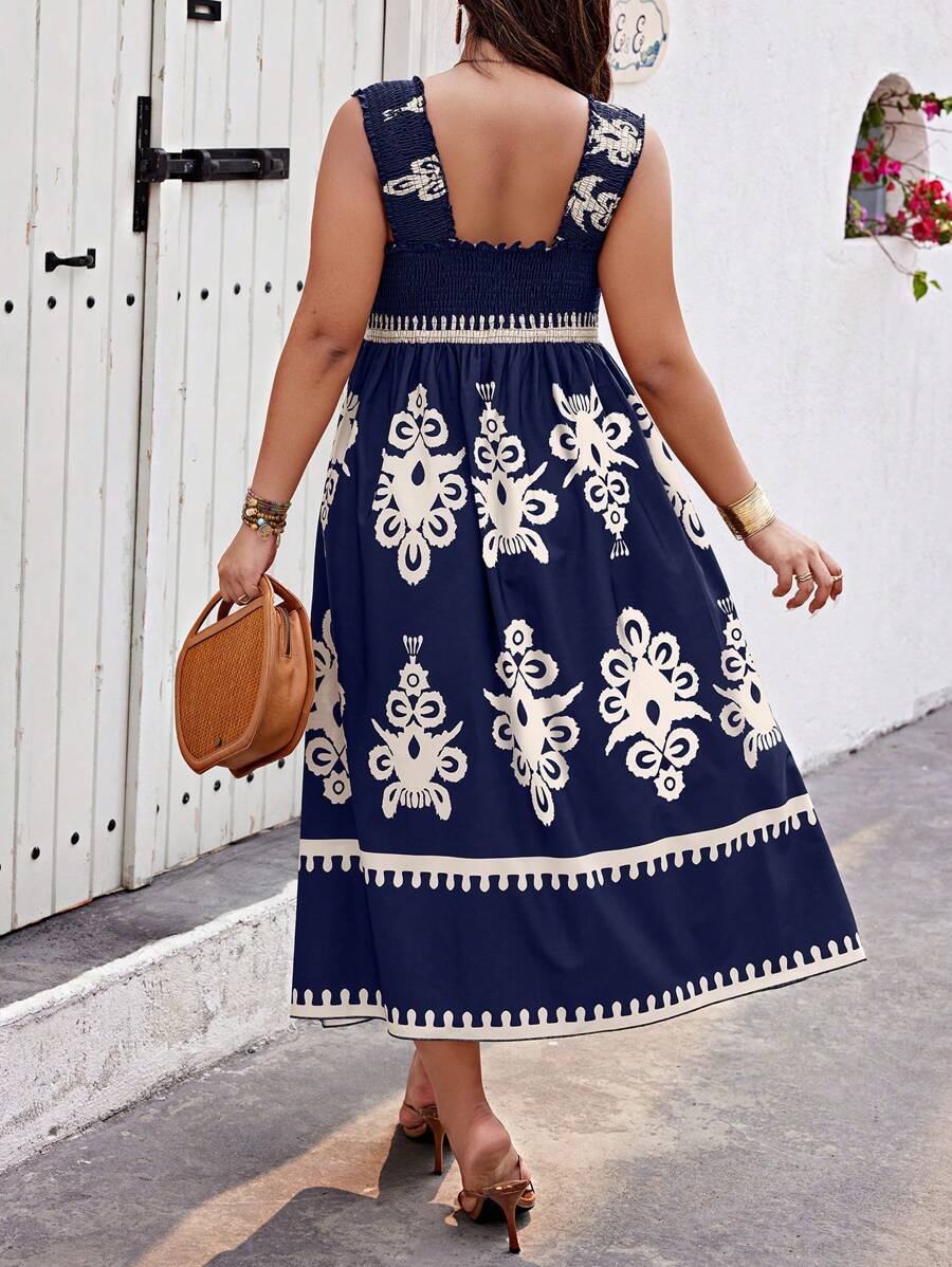 EMERY ROSE Plus Size Women Random Floral Print Vacation Style Sleeveless Dress For Summer ...