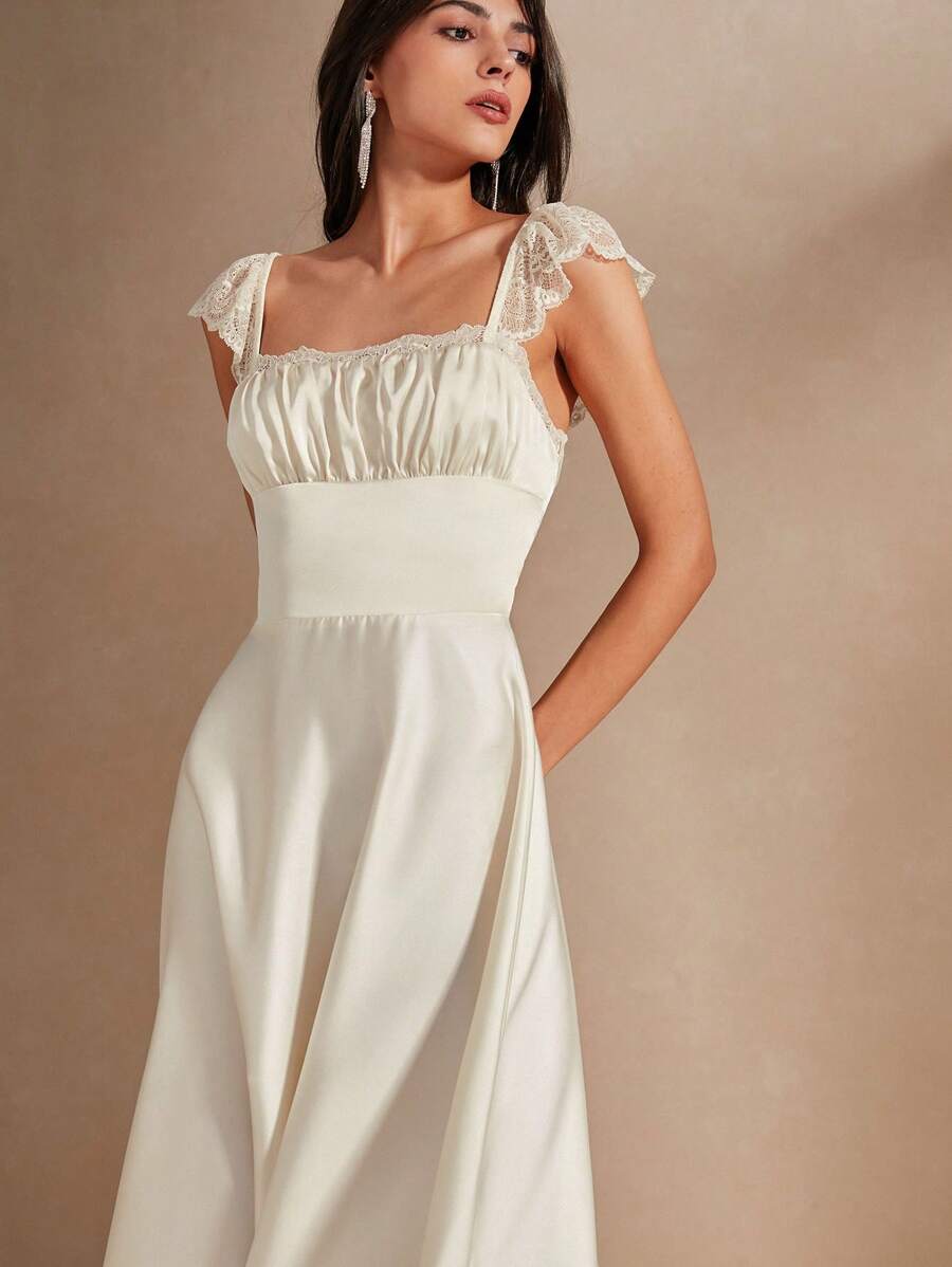 Anewsta Women Elegant Contrast Lace Square Neck Party Dress | SHEIN USA