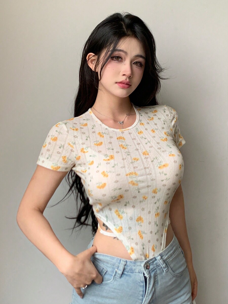 DAZY Women's Allover Print Short Sleeve Bodysuit | SHEIN UK