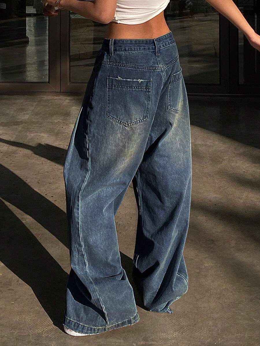 DAZY Ladies Distressed Wide Leg Jeans With Fading Effect | SHEIN USA