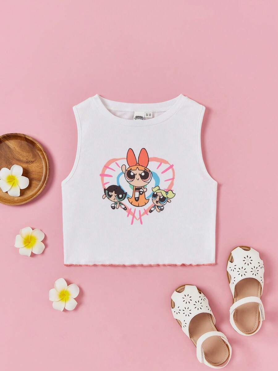 THE POWERPUFF GIRLS X SHEIN Tween Girl Casual Cartoon Printed Contrast ...