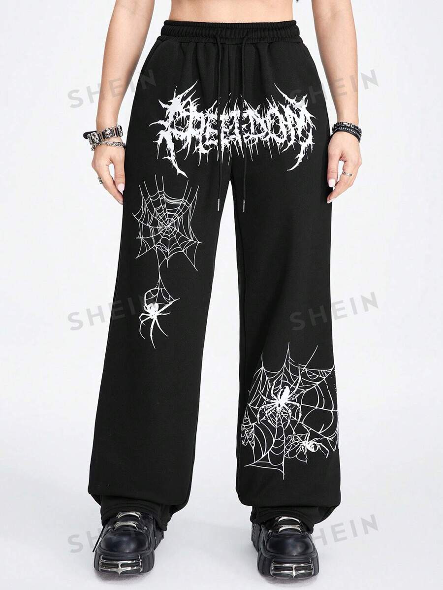 ROMWE Grunge Punk Women's Gothic Style Straight Loose Sweatpants With ...