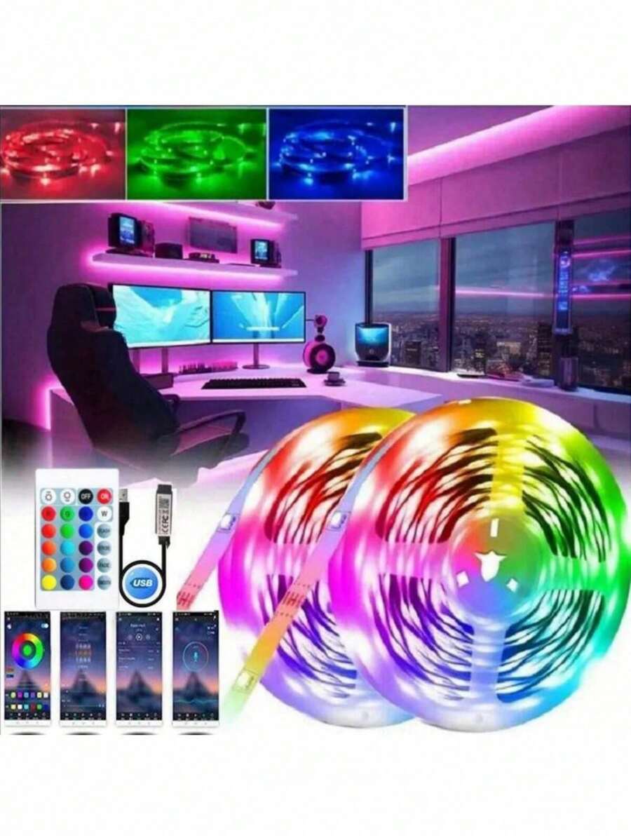 1 rol LED-striplicht met afstandsbediening en APP-bediening, DC5V USB ...