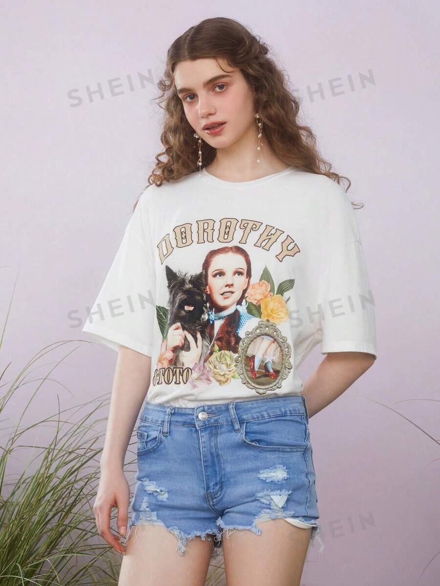 The Wizard of Oz X SHEIN Women's Casual Loose Fit Drop Shoulder T-Shirt ...