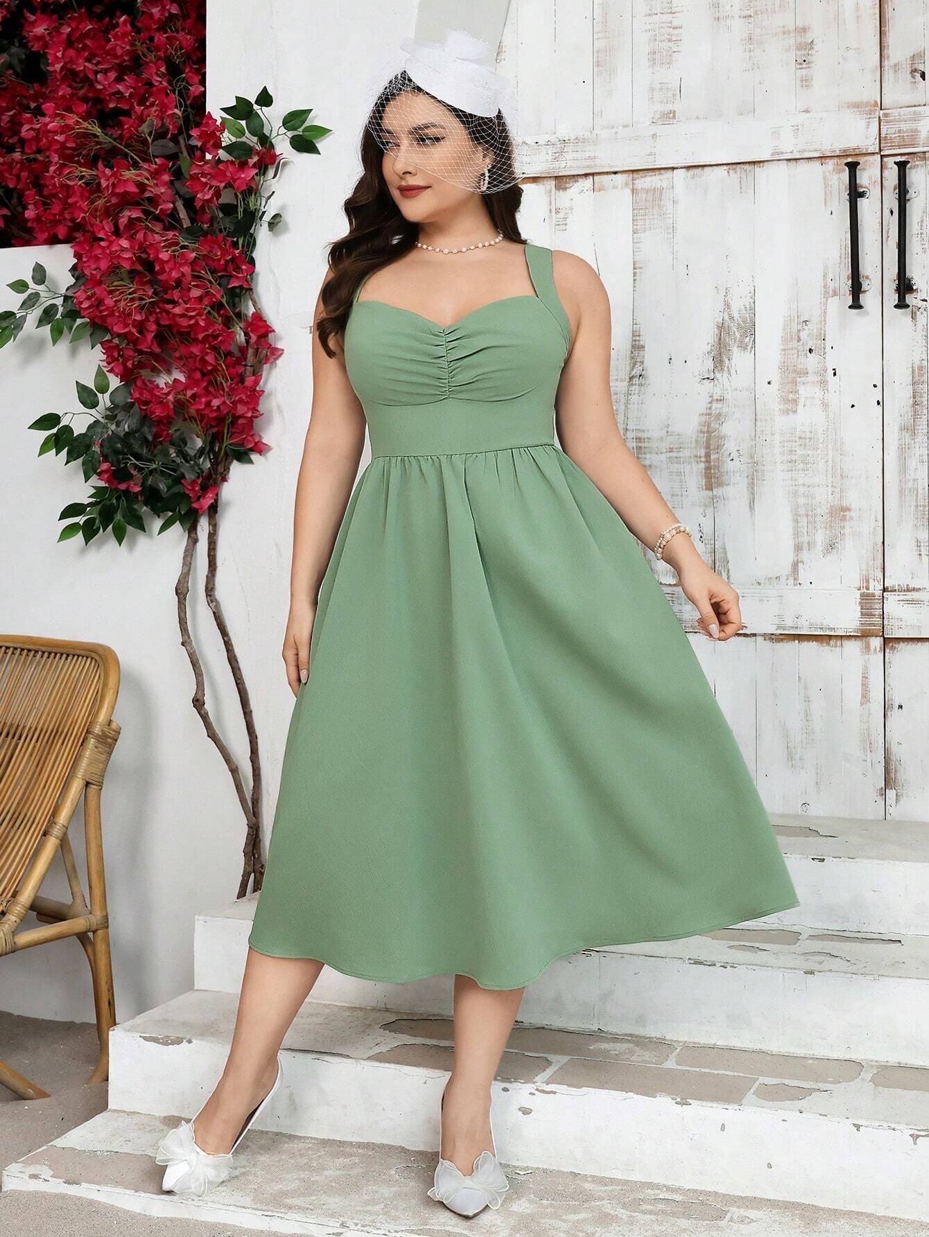SHEIN DECDS Vintage Elegant Women Spring/Summer Dress With Pleats ...