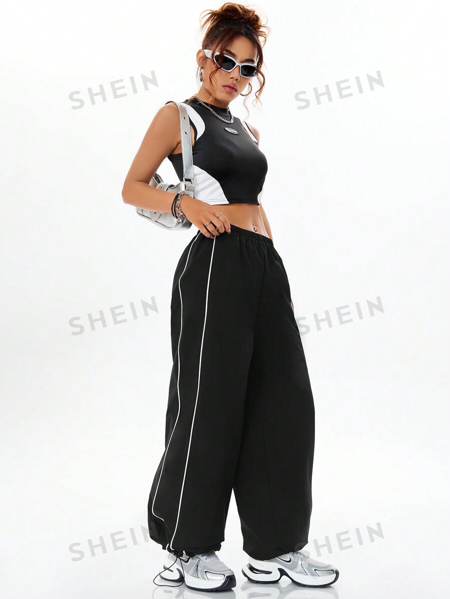 SHEIN Coolane Y2k Street-Style Versatile Wide-Leg Pants, Low Waist ...