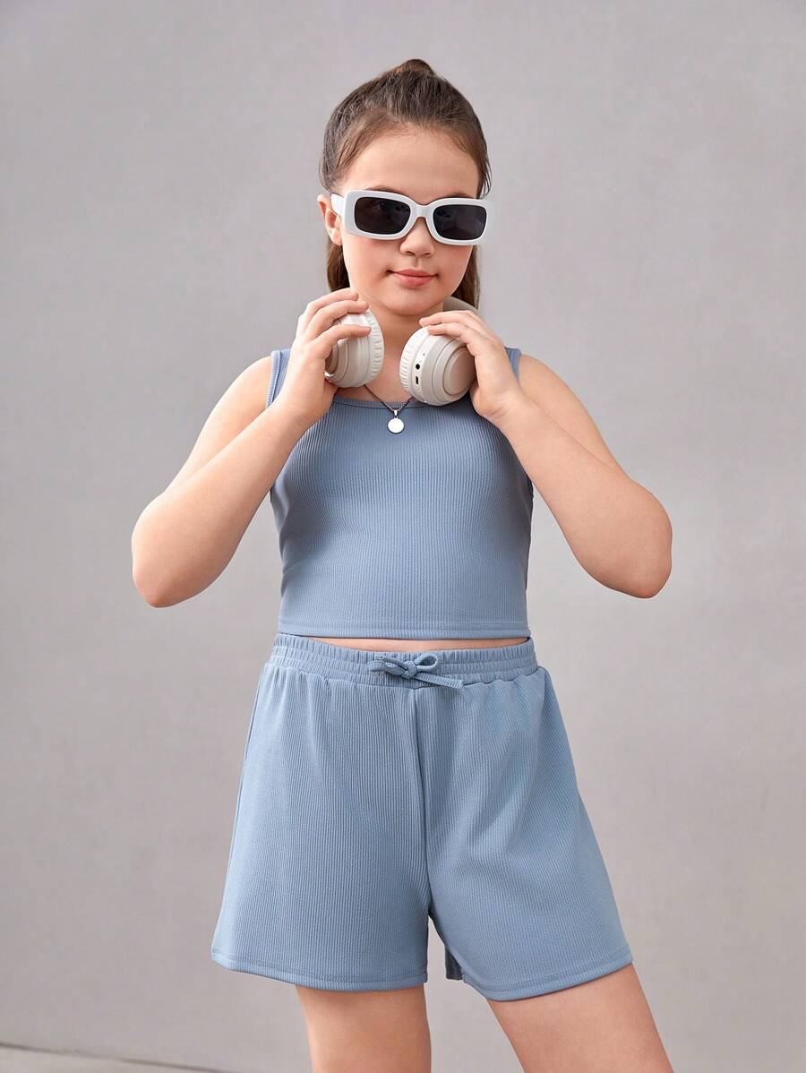 SHEIN Set Di Canottiera E Pantaloncini Senza Maniche Con Scollo Tondo ...