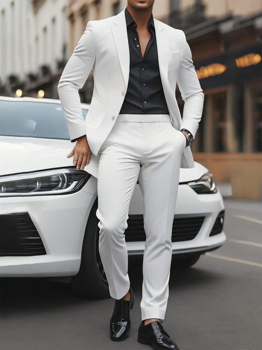 Manfinity Mode Men Solid Color Suit Jacket And Pants Set Suit | SHEIN USA