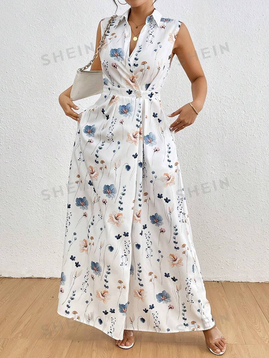 SHEIN Privé Women's Casual Sleeveless Floral Printed Summer Dress ...