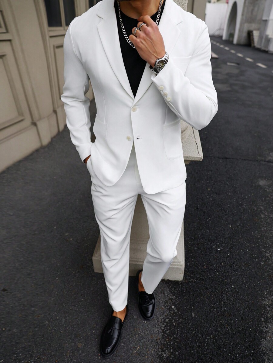 Manfinity Mode Men Solid Color Suit Jacket And Pants Set Suit | SHEIN USA