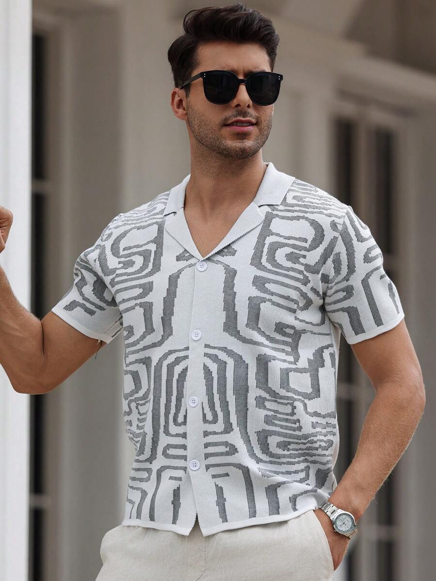 Manfinity Homme Mens Summer Casual Geometric Pattern Short Sleeve