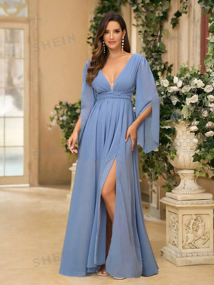 SHEIN Belle Vestido de dama de honor elegante con mangas abiertas ...