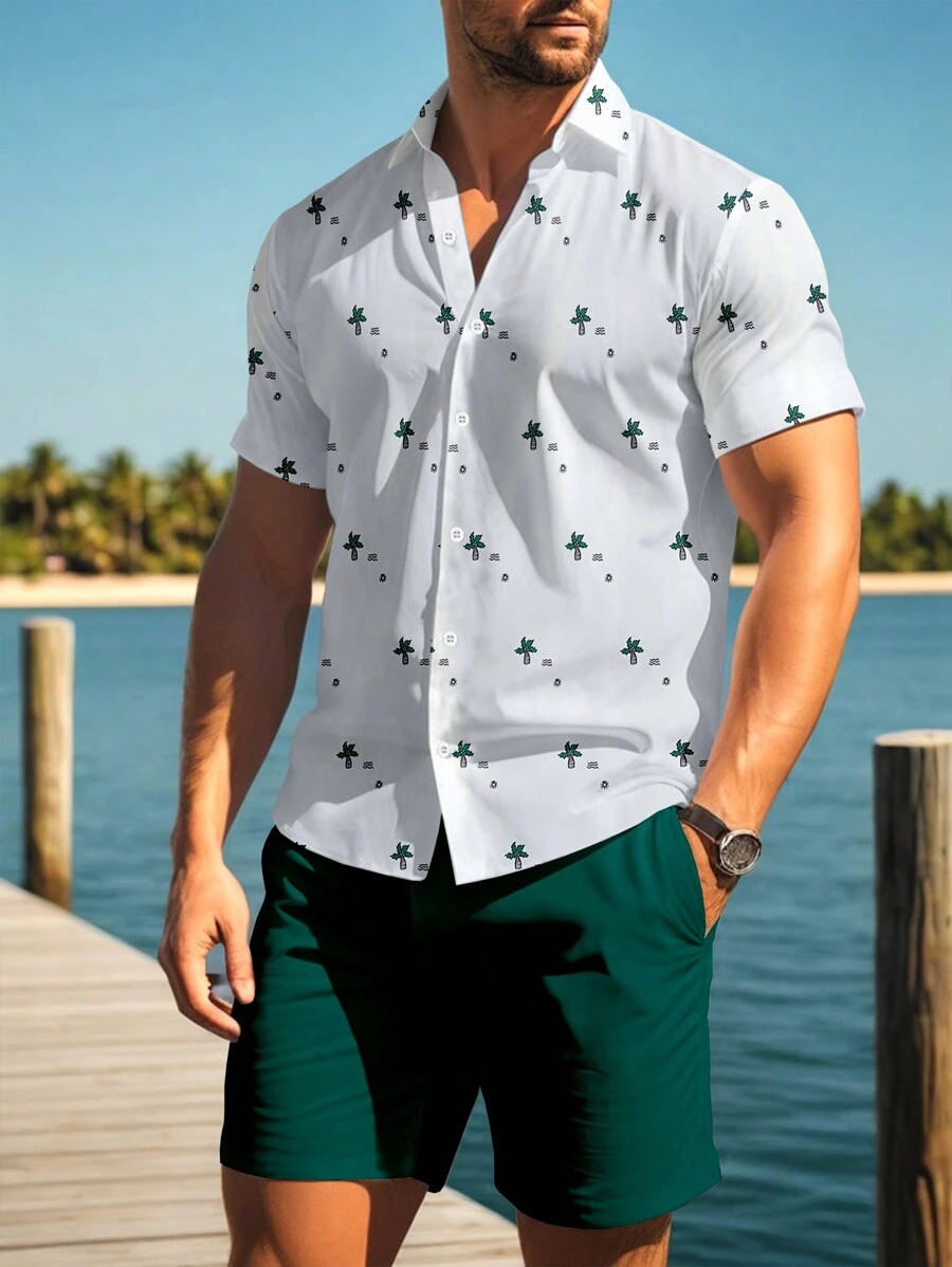 Manfinity RSRT Men's Casual Printed Short Sleeve Shirt And Shorts Set ...
