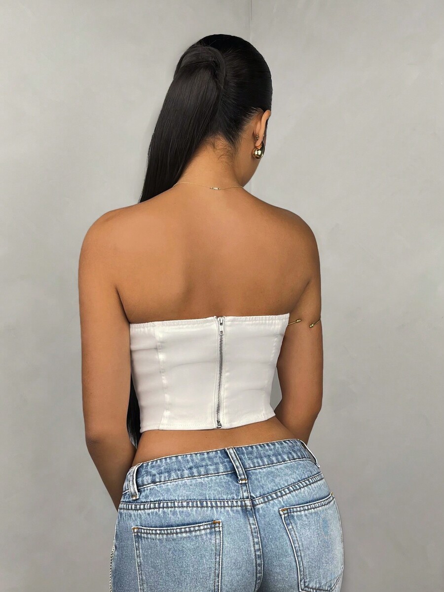 SHEIN BAE White Fox Rhinestone Fringe Corset&Summer Outfits&Rave ...