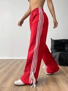 SHEIN EZwear Leisure Color Block Striped Weave Wide Leg Cargo Pants ...
