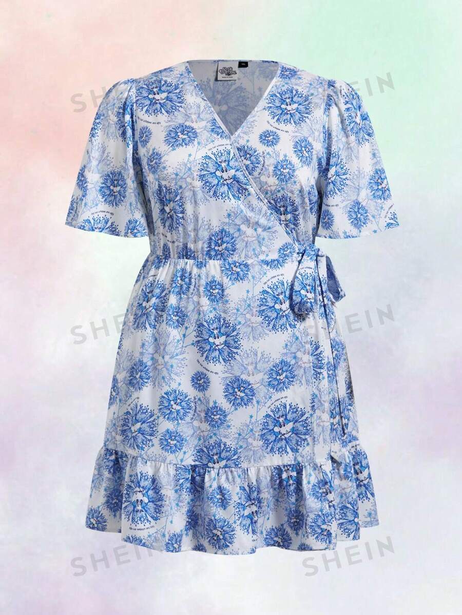 The Wizard of Oz X SHEIN Plus Size Allover Print Surplice Neck Flutter ...