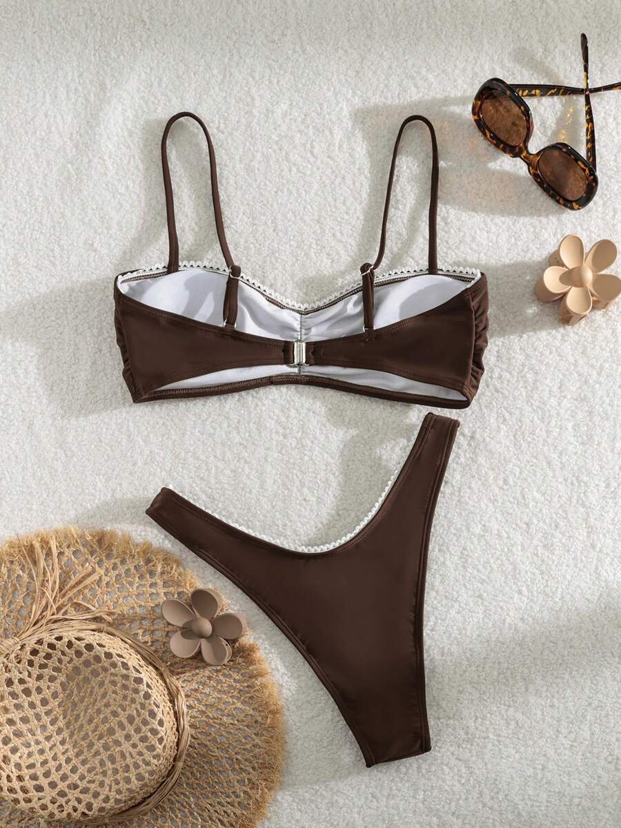 Shein Swim Mod Womens Vacation Bikini Set With Bow Decor Ruched