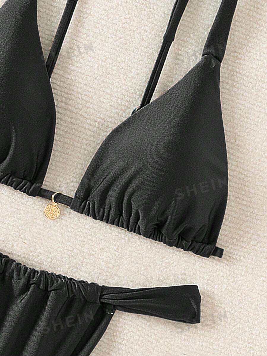 SHEIN Swim Conjunto de biquíni sexy de cor sólida feminina de praia de ...