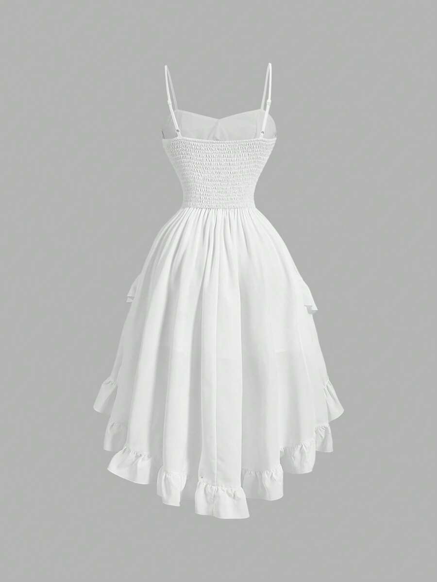 SHEIN MOD Women's Solid Color Sweetheart Neckline Cross Tie Rod Ruffle ...