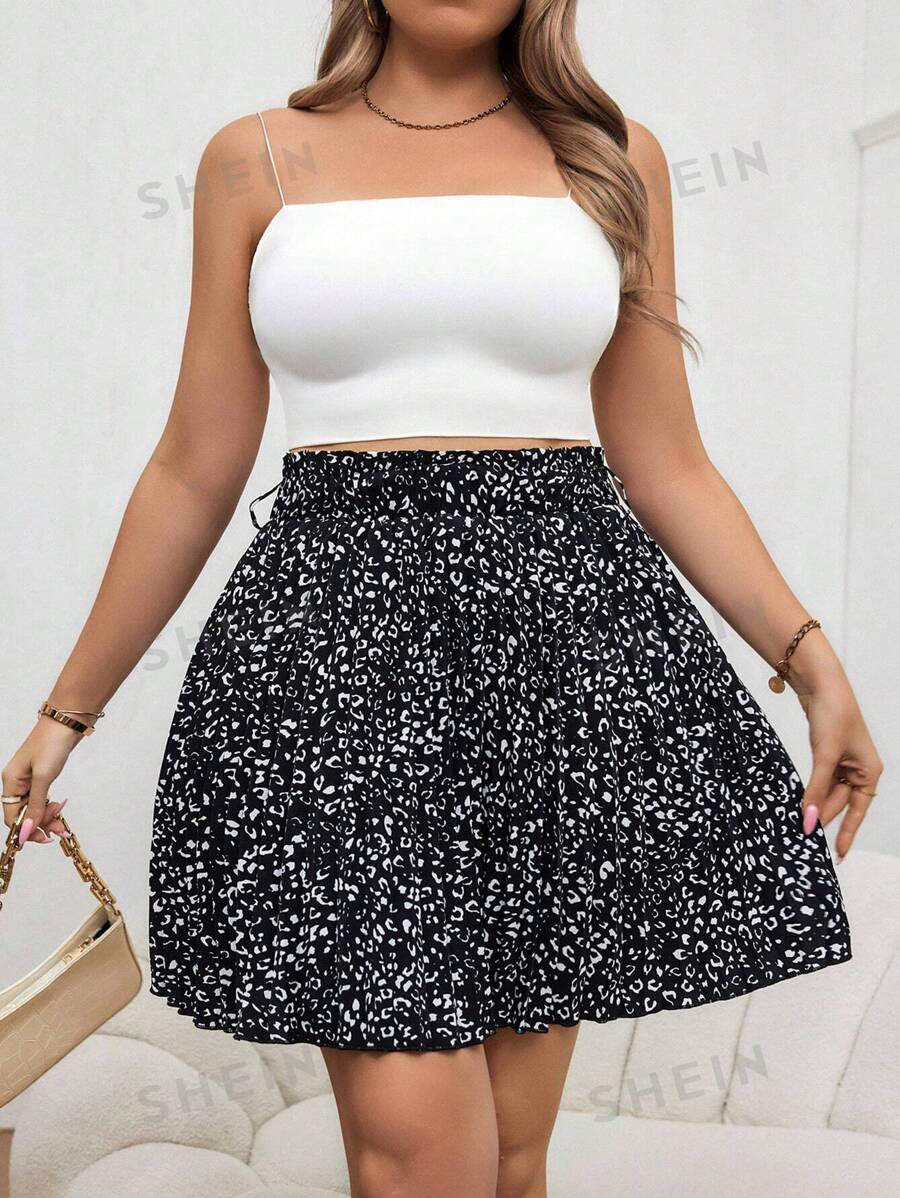 SHEIN Privé Plus Size Allover Print Paper Bag Waist Skirt, Summer ...