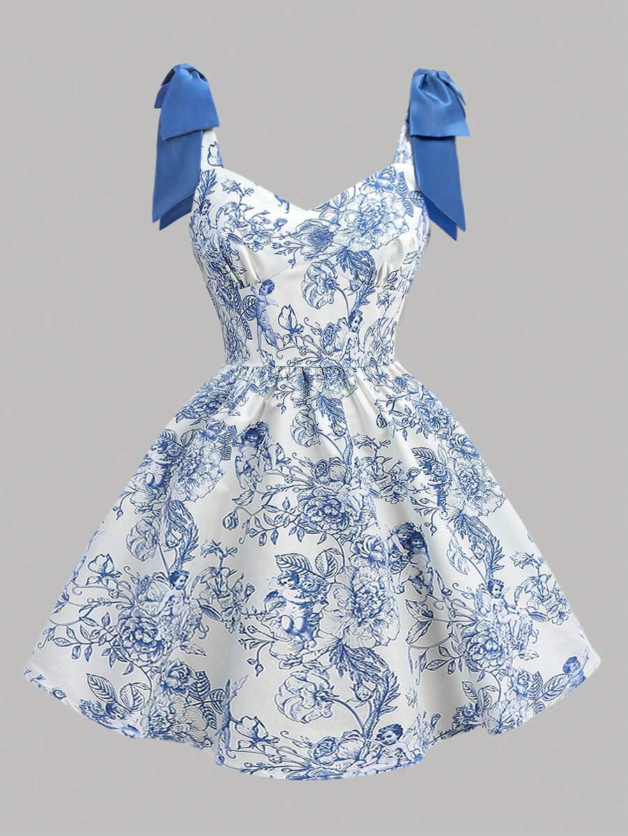 SHEIN Girlism Tween Girl Easter Printed Contrast Color Bowknot Chiffon ...