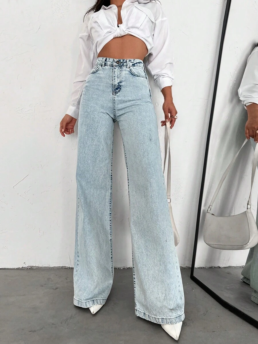Cottnline HIGH WAIST WIDE LEG LONG HEM TALL JEAN | SHEIN USA
