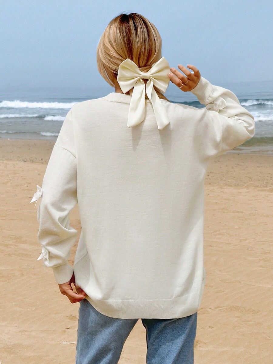 SHEIN Ribbon Detail Thick Winter Sweater Cute Elegant Street Young Girl ...