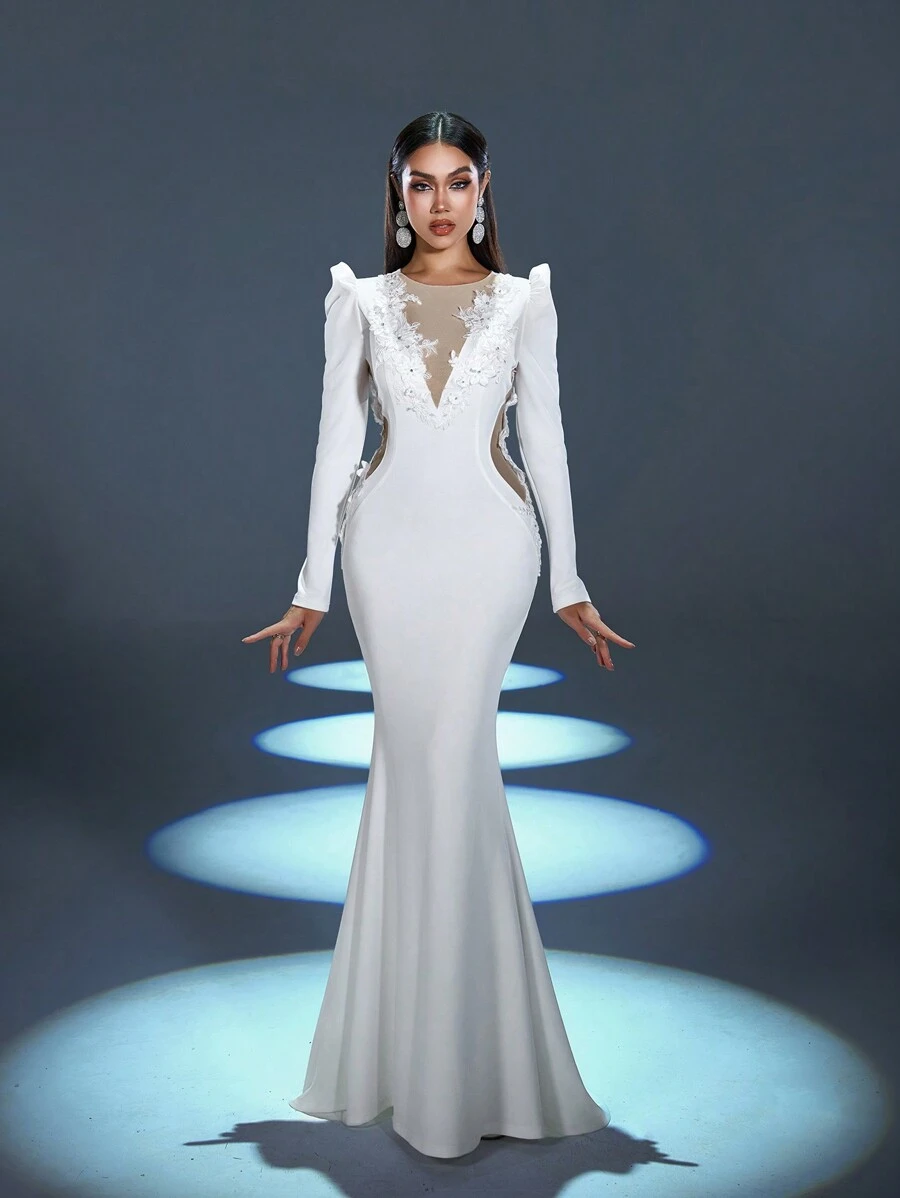 Faeriesty Vestido de gala formal de sirena de corte profundo en la ...